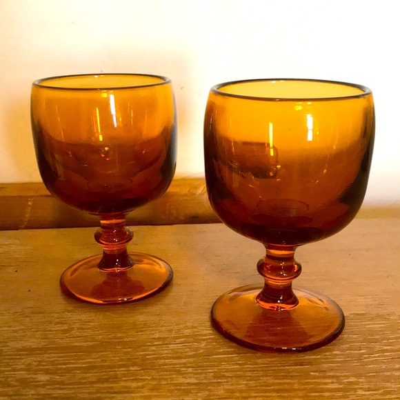 Kitchen | Vintage Mcm Amber Water Goblets | Poshmark
